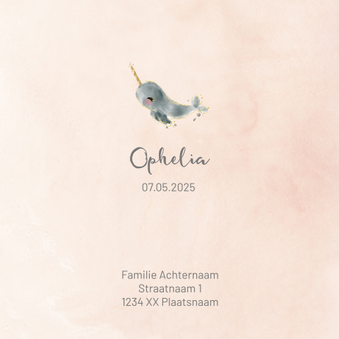 lief geboortekaartje walvis narwal ballonnen roze